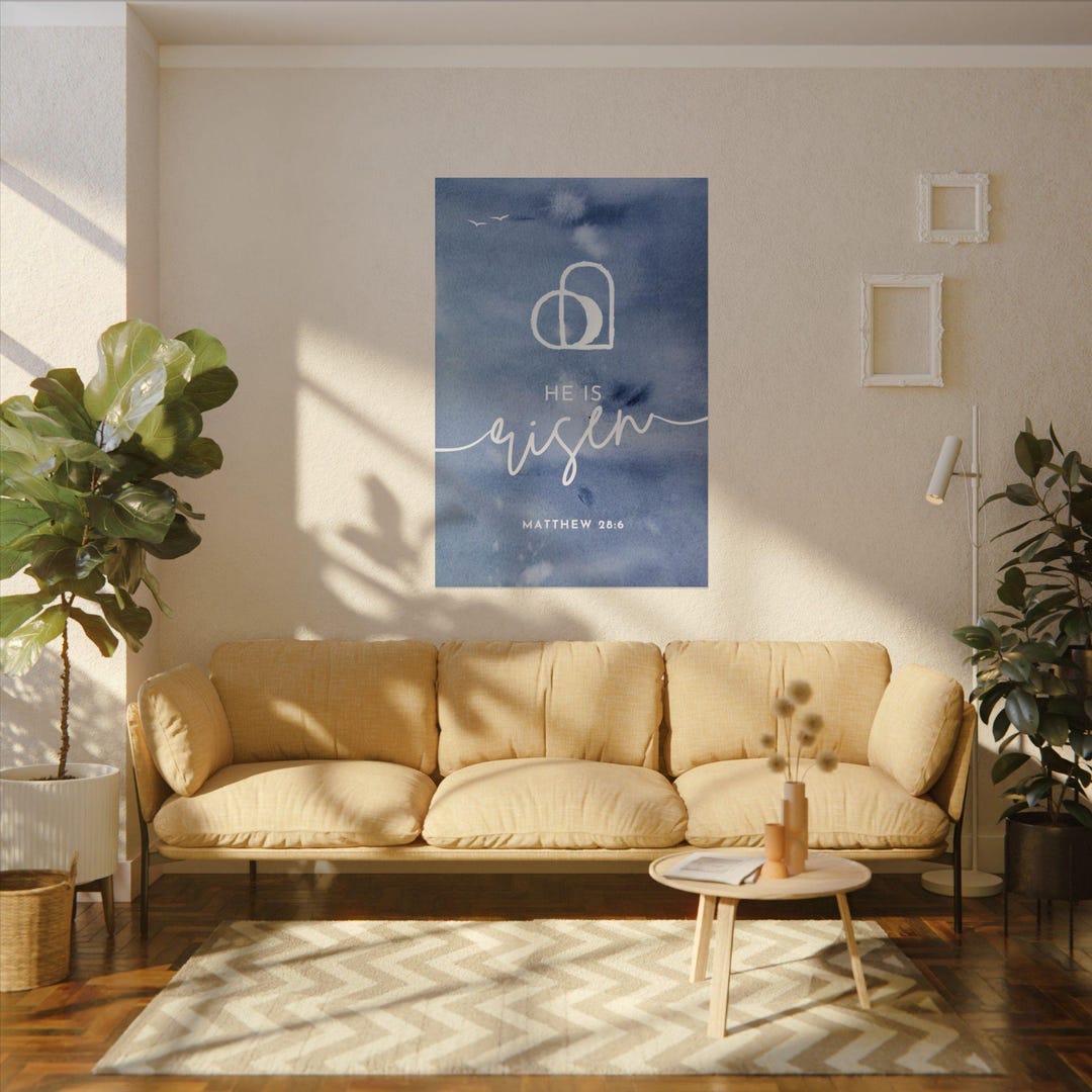 He is Risen Matthew 28:6 Scripture Art Poster | (blue) Watercolor ...