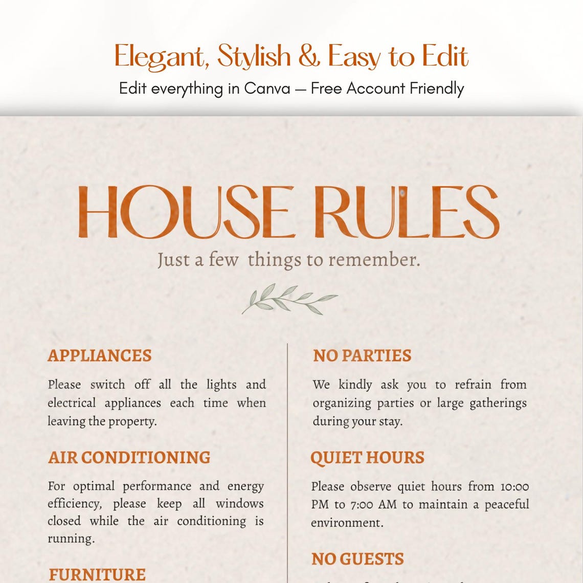 Airbnb House Rules Sign Printable | Editable Canva Template | Digital ...