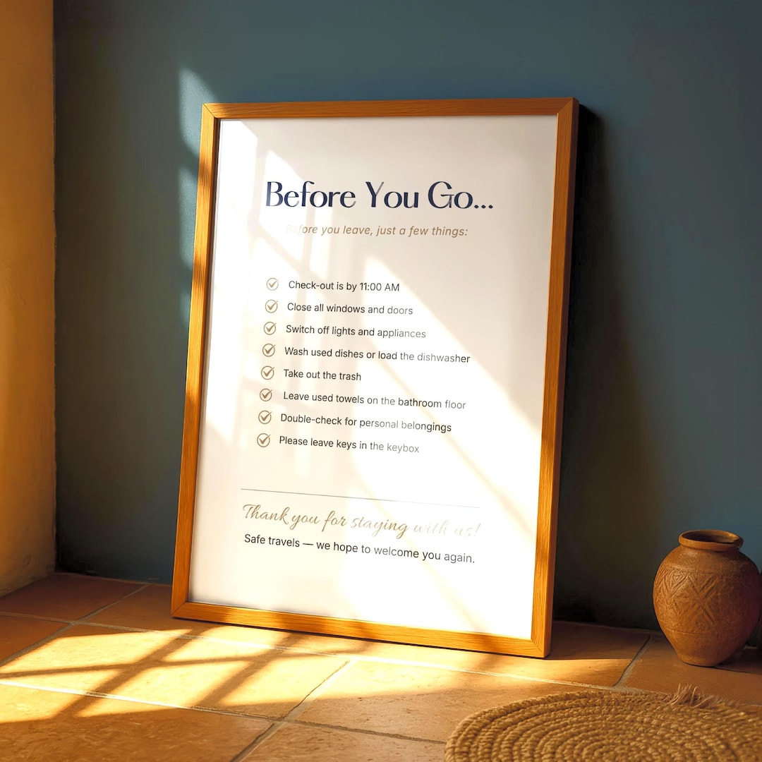 Airbnb Checkout Sign Printable | Check Out Instructions | Editable ...