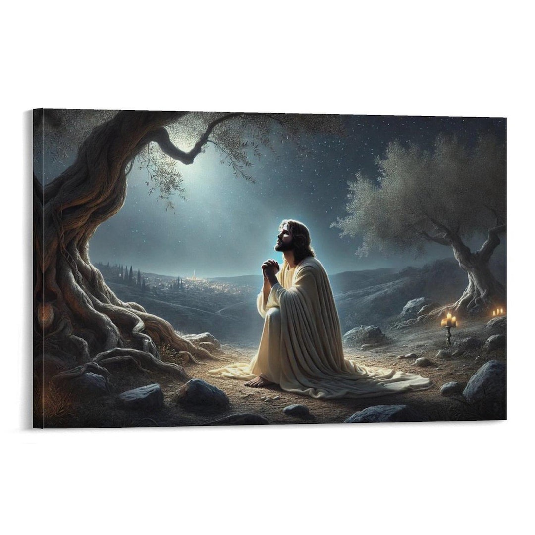 Jesus Prays in Gethsemane Religion Christian Painting Canvas Wall Art ...
