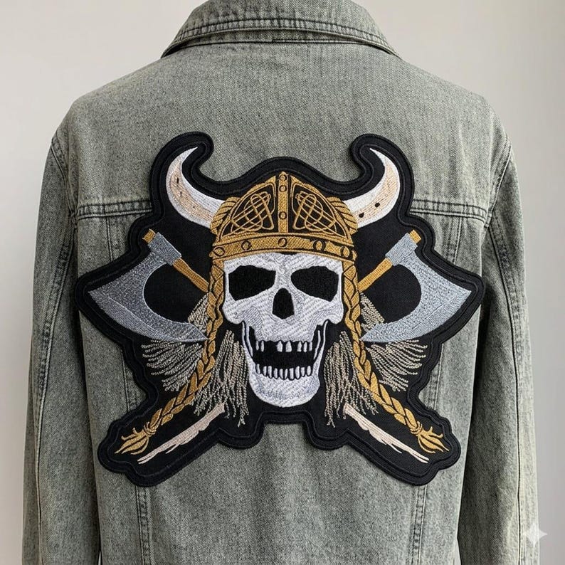 Viking Skull Back Patch, Norse Warrior Embroidered Biker Jacket ...