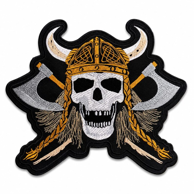 Viking Skull Back Patch, Norse Warrior Embroidered Biker Jacket ...