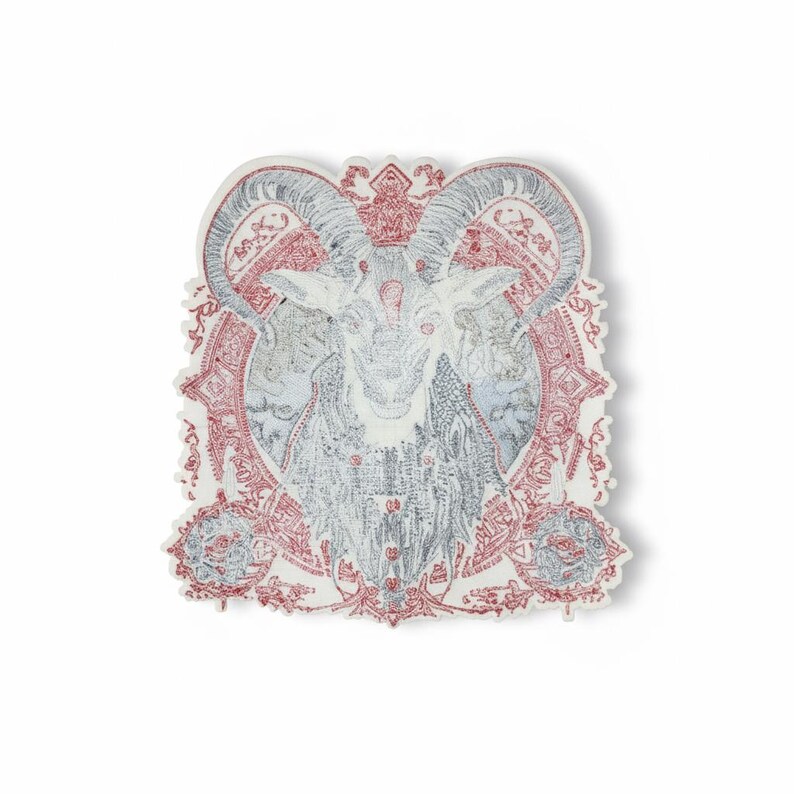 Gothic Ram Head Back Patch, Red Black Embroidered Biker Jacket Applique ...