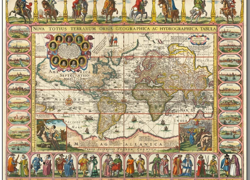 1630 Blaeu World Map Print | Nova Totius Orbis Antique Cartography ...