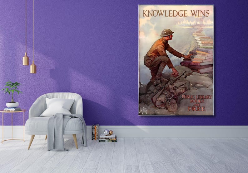 World War 2 Propaganda Poster, Vintage Knowledge Wins Library Poster ...