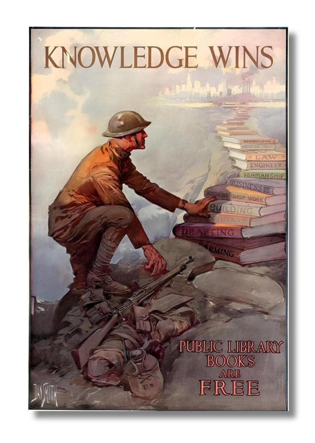 World War 2 Propaganda Poster, Vintage Knowledge Wins Library Poster ...
