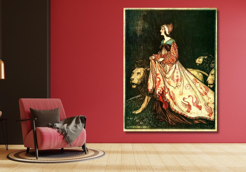 Arthur Rackham the Lady and the Lion Art Print, Vintage Fairytale ...