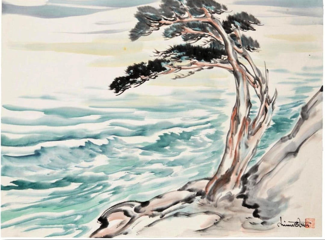 A Lone Carmel Cypress by Chiura Obata Canvas Print– Vintage Japanese ...