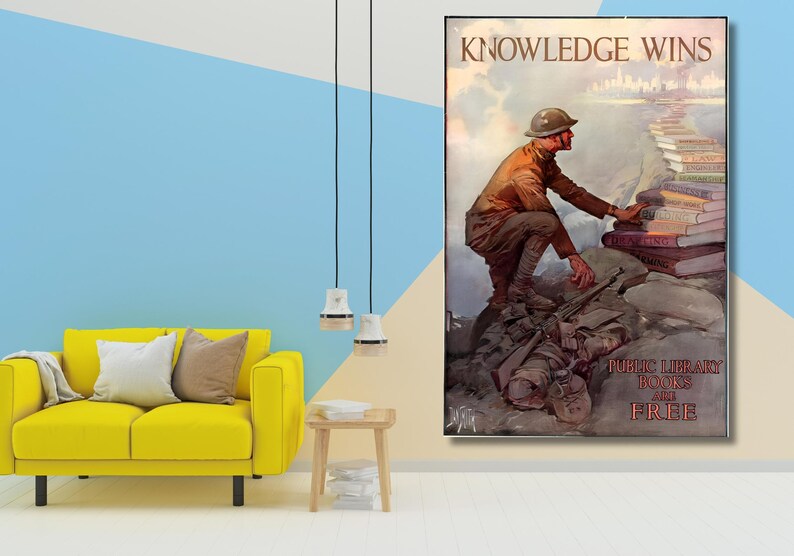 World War 2 Propaganda Poster, Vintage Knowledge Wins Library Poster ...