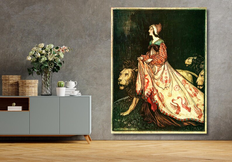 Arthur Rackham the Lady and the Lion Art Print, Vintage Fairytale ...