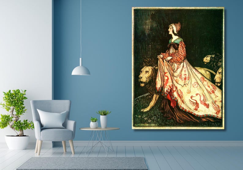 Arthur Rackham the Lady and the Lion Art Print, Vintage Fairytale ...