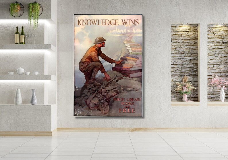 World War 2 Propaganda Poster, Vintage Knowledge Wins Library Poster ...