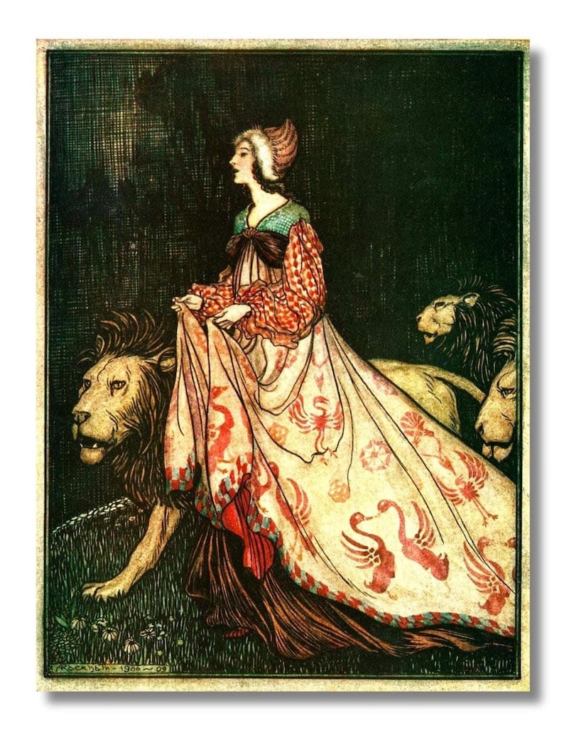 Arthur Rackham the Lady and the Lion Art Print, Vintage Fairytale ...