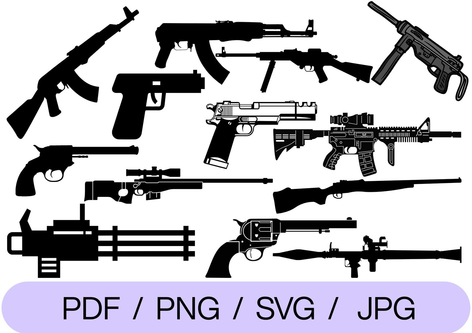 Gun Silhouette Clipart Bundle | Firearm Svg PNG JPG PDF | Rifle ...
