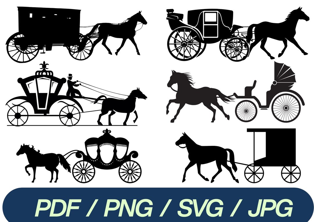 Horse Carriage SVG Bundle | Vintage Buggy Silhouettes (digital Download ...
