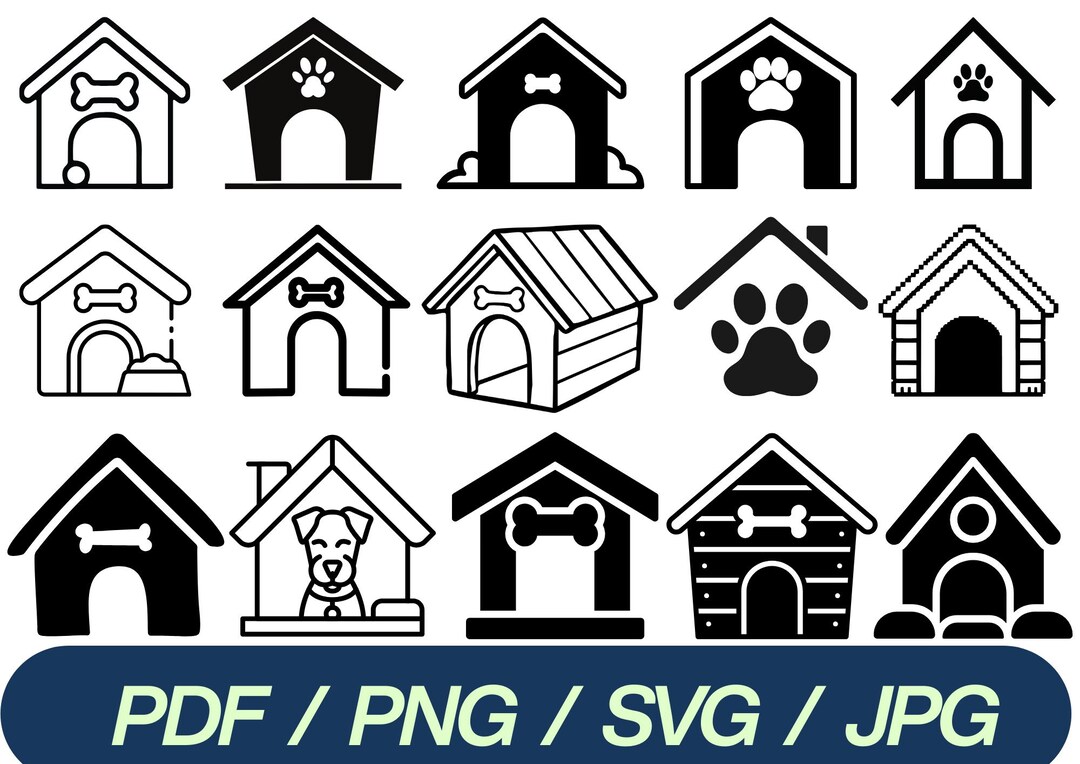 Dog House SVG Bundle | Pet Kennel Clipart, Paw Print Icons (png, Pdf ...