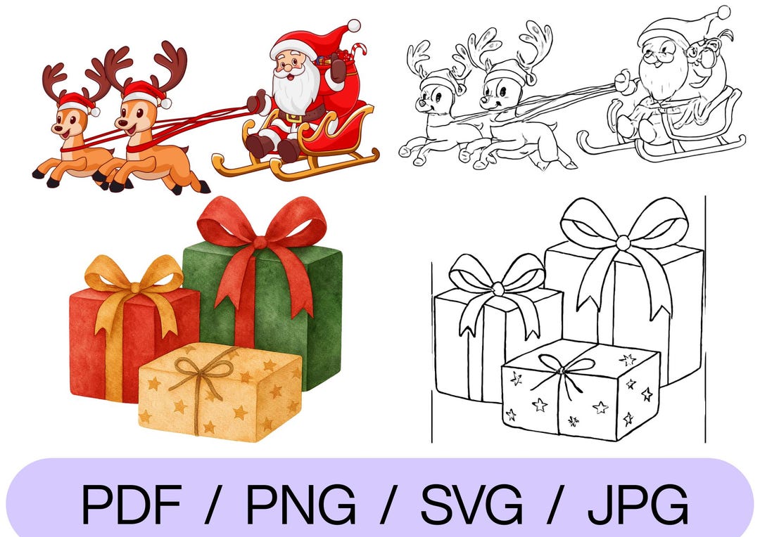 Kids Christmas Clipart Bundle • Santa, Reindeer & Gifts (pdf Png Svg ...