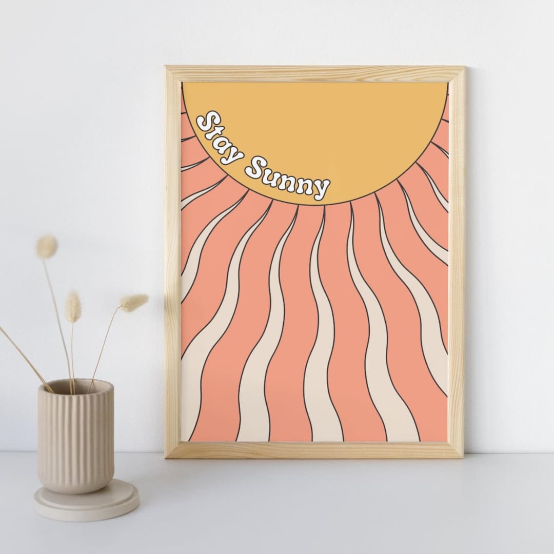 Retro “stay Sunny” Poster – Vintage 70s Sun – Boho Wall Art - Etsy