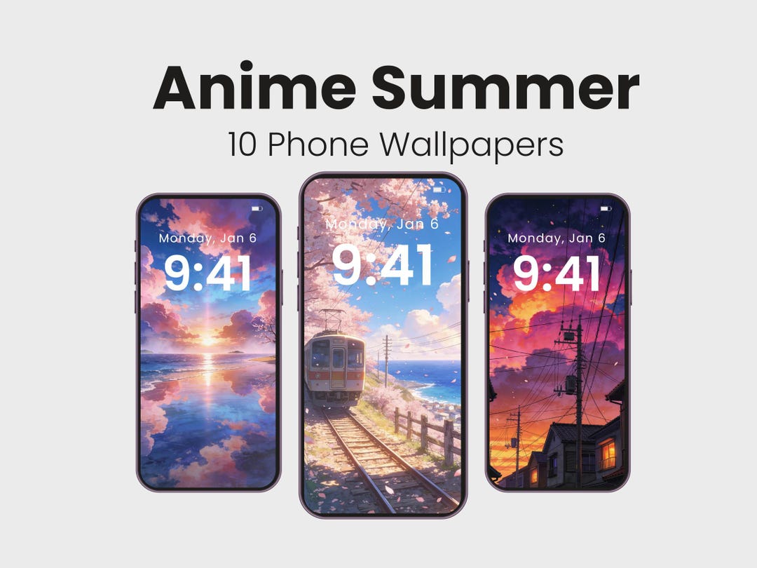 10 Anime Summer Phone Wallpaper Pack, High Resolution Mobile ...