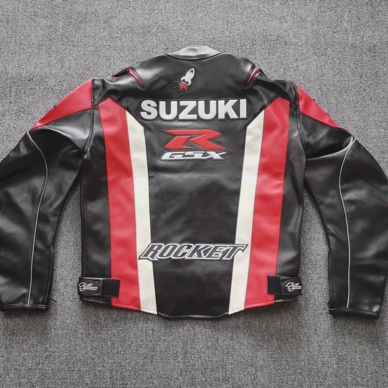 Suzuki Motorbike Cowhide Leather Jacket New Suzuki GSXR Rocket Handmade ...
