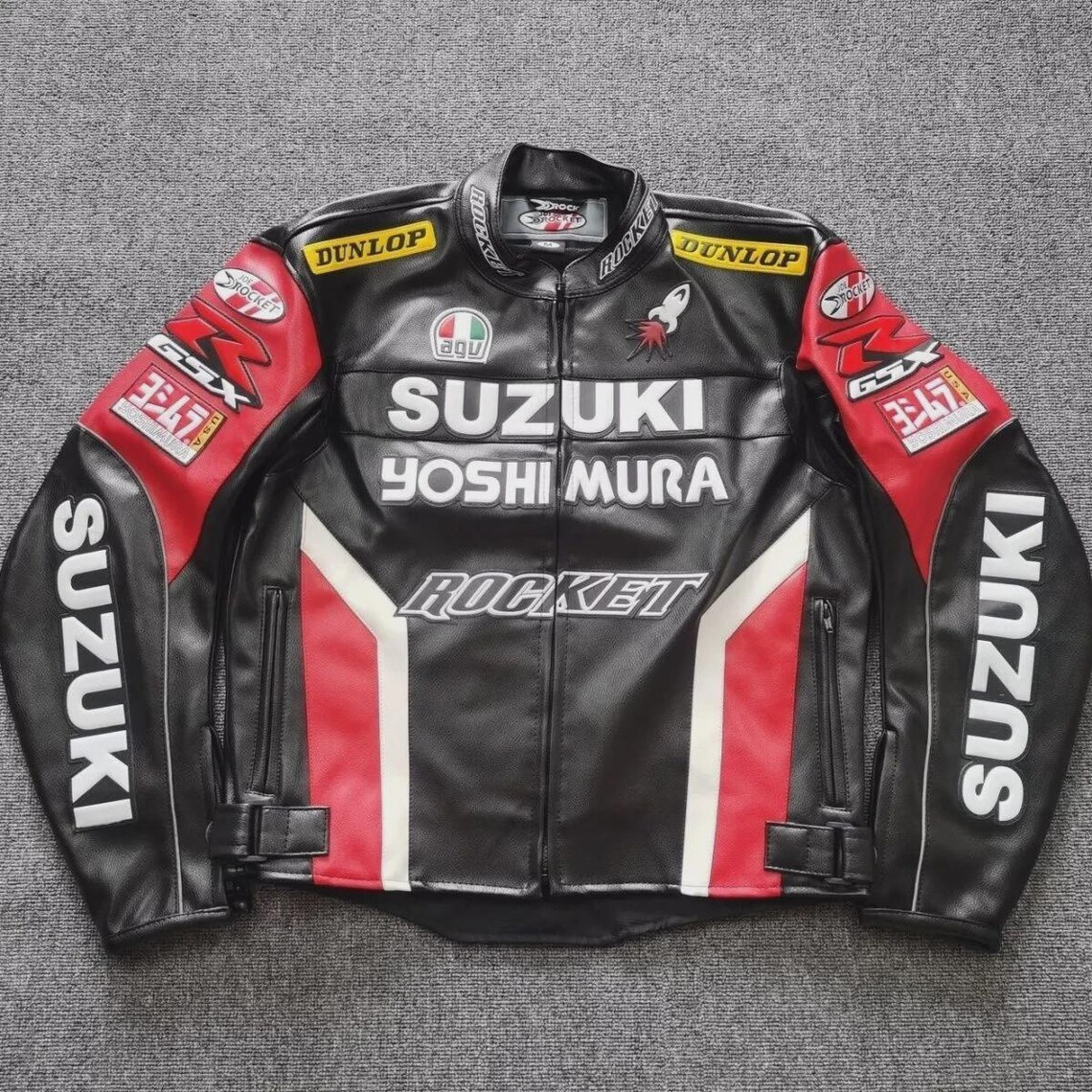 Suzuki Motorbike Cowhide Leather Jacket New Suzuki GSXR Rocket Handmade ...