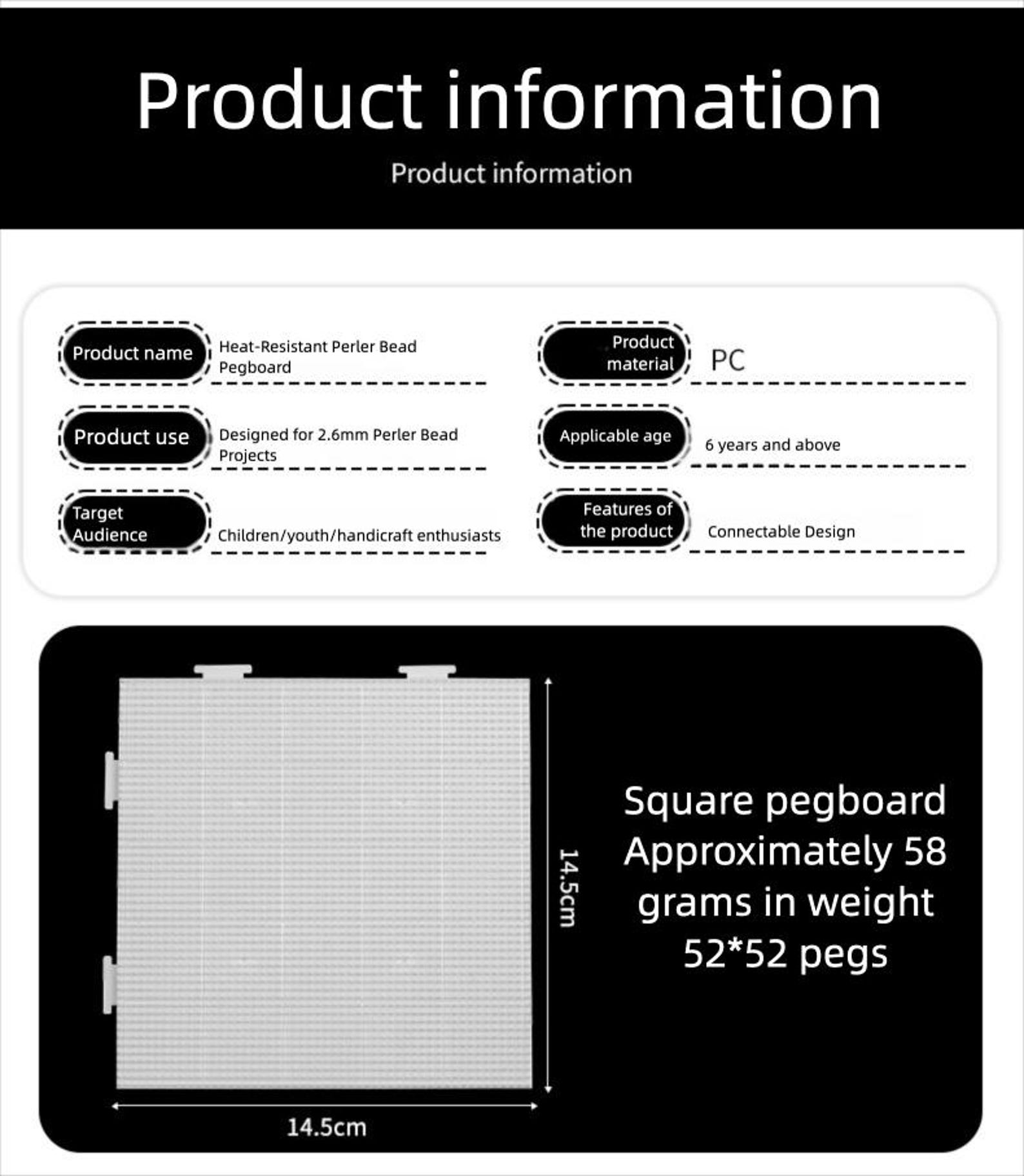 52x52 Interlocking Perler Bead Pegboards - Heat Resistant White ...