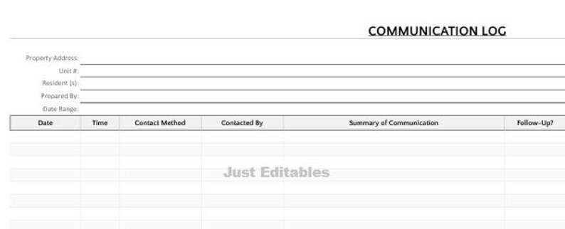 Property Management Communication Log | Tenant Contact Tracker | Excel ...