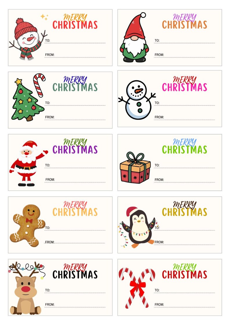 Printable Christmas Gift Tags, Snowman, Penguin, Reindeer (digital ...