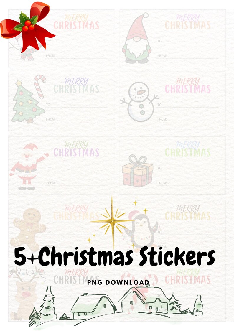 Printable Christmas Gift Tags, Snowman, Penguin, Reindeer (digital ...