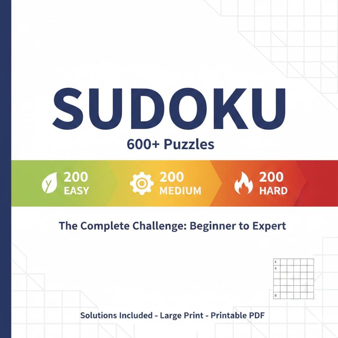 600 Sudoku Bundle: All Levels. Expert & Beginner Logic Puzzles. Large ...