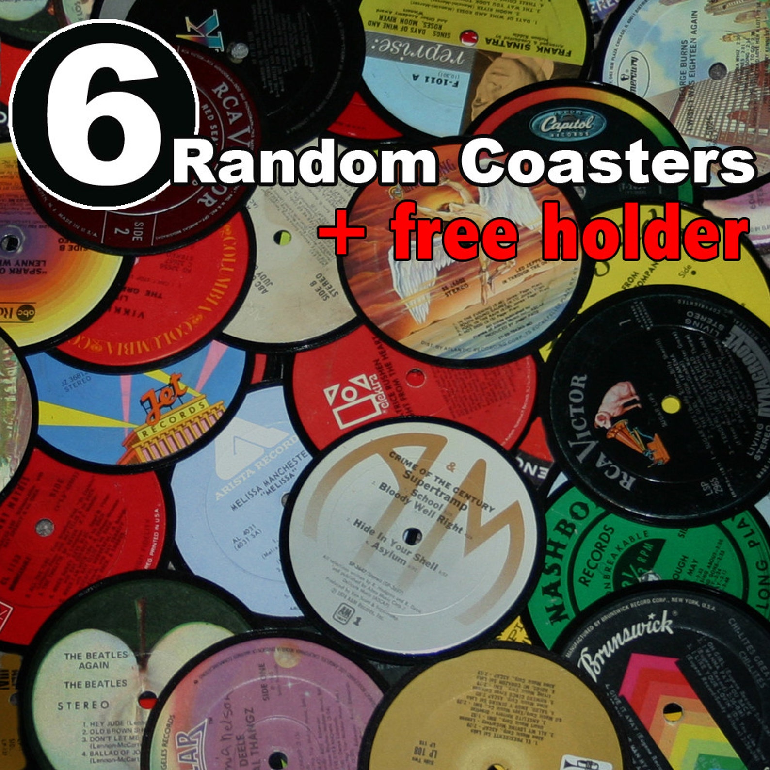 6 Vinyl Record Coasters AND Holder (random Set) - Etsy