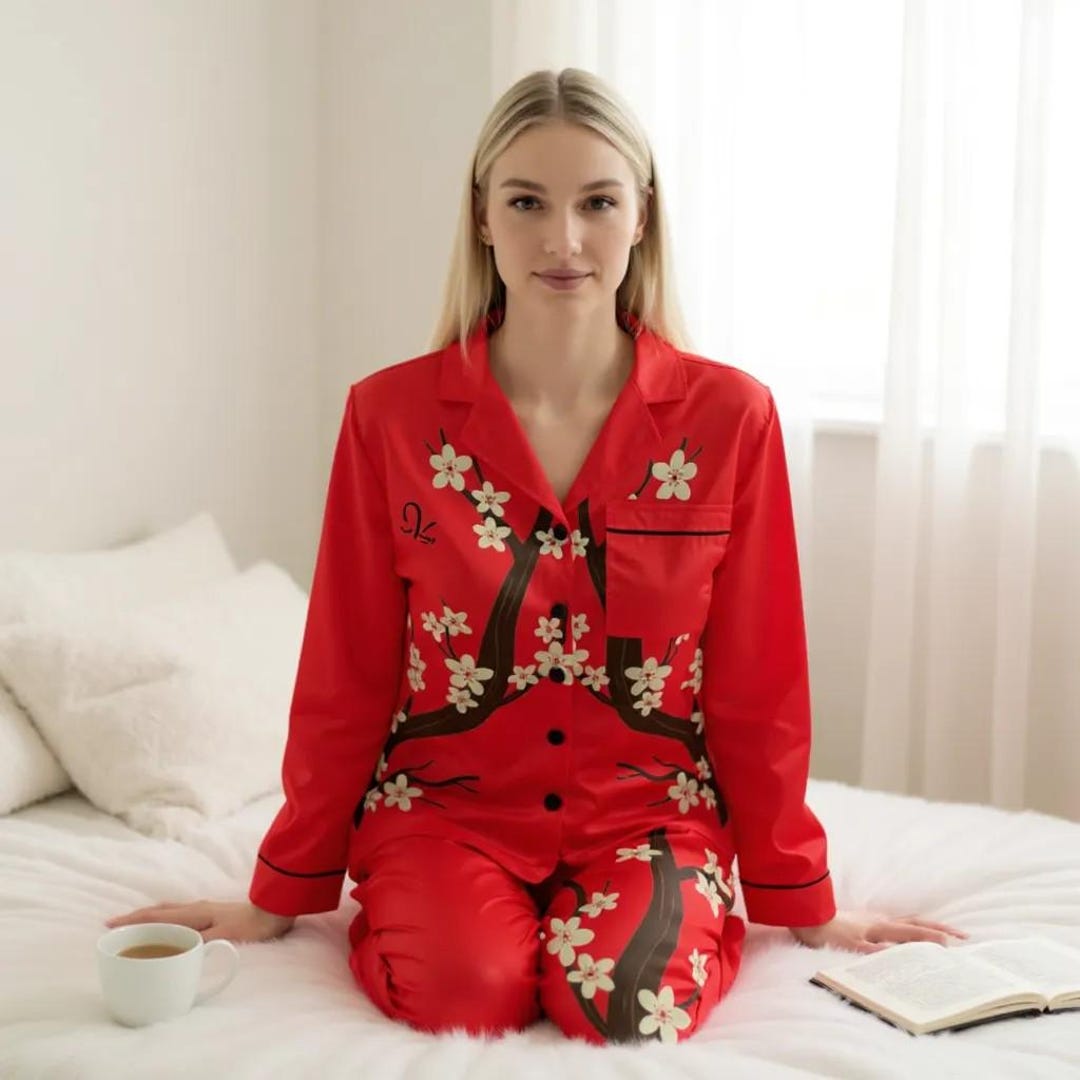 Women's Satin Pyjamas • Elegant and Soft Night Set • Floral Pyjamas ...