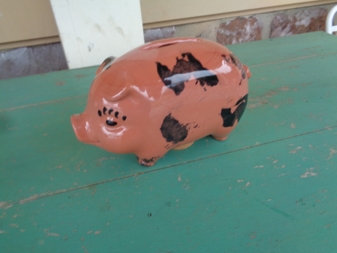 Vintage Red Ware Pottery Piggy Bank Pig Signed Pennsylvania Berks Folk ...