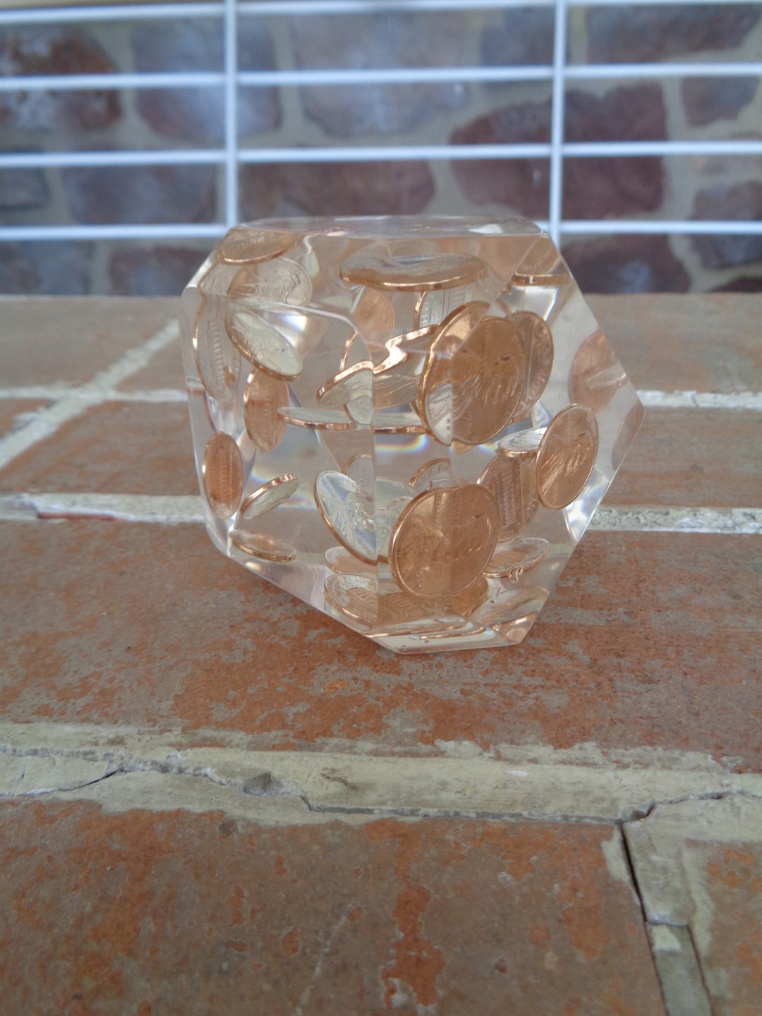 Vintage Lucite Paperweight Pennies 1974 Coins Floating Uncirculated ...