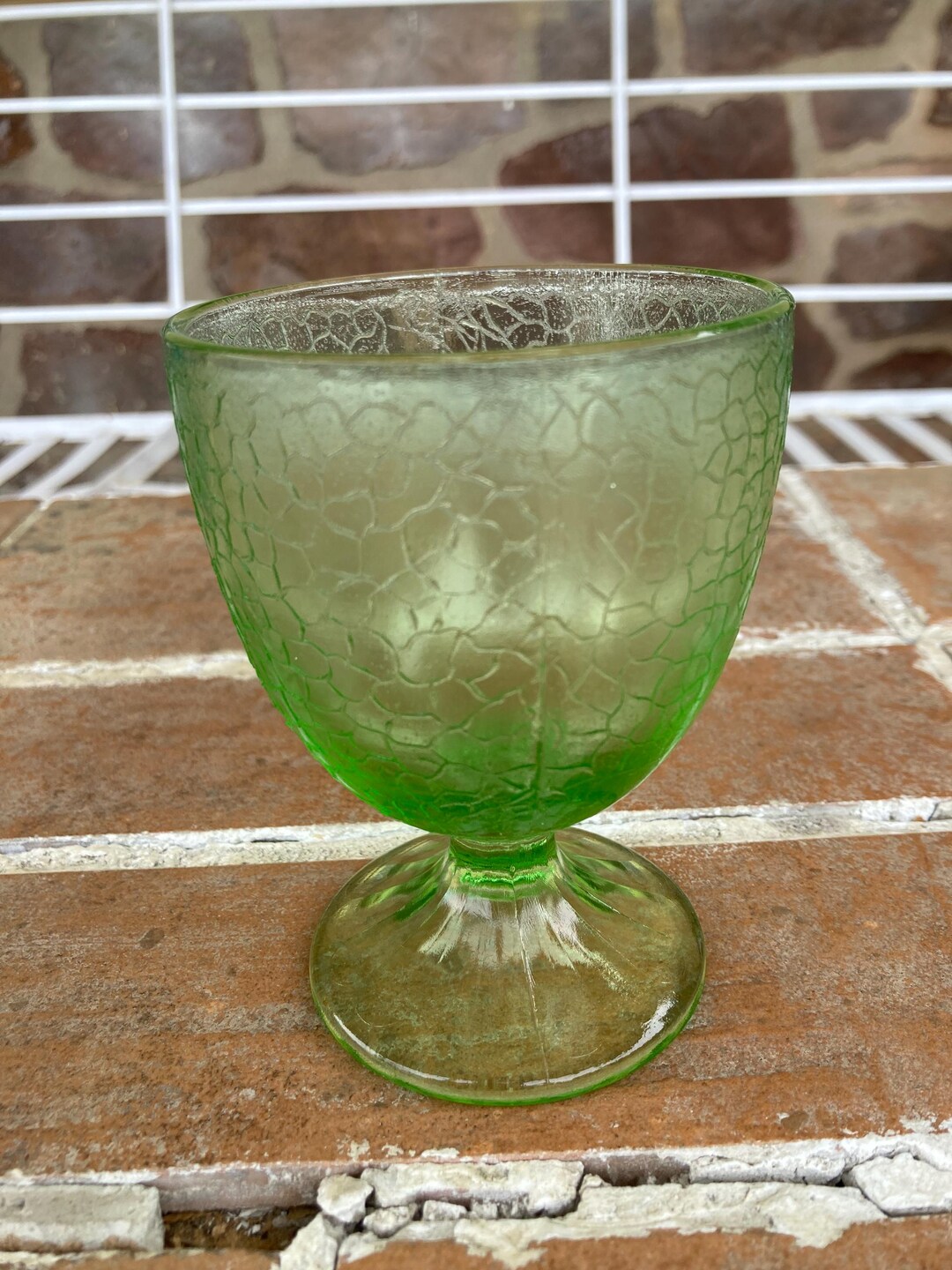 Vintage Depression Glass Green Crackle L.E. Smith Sundae Goblet 4.5 ...