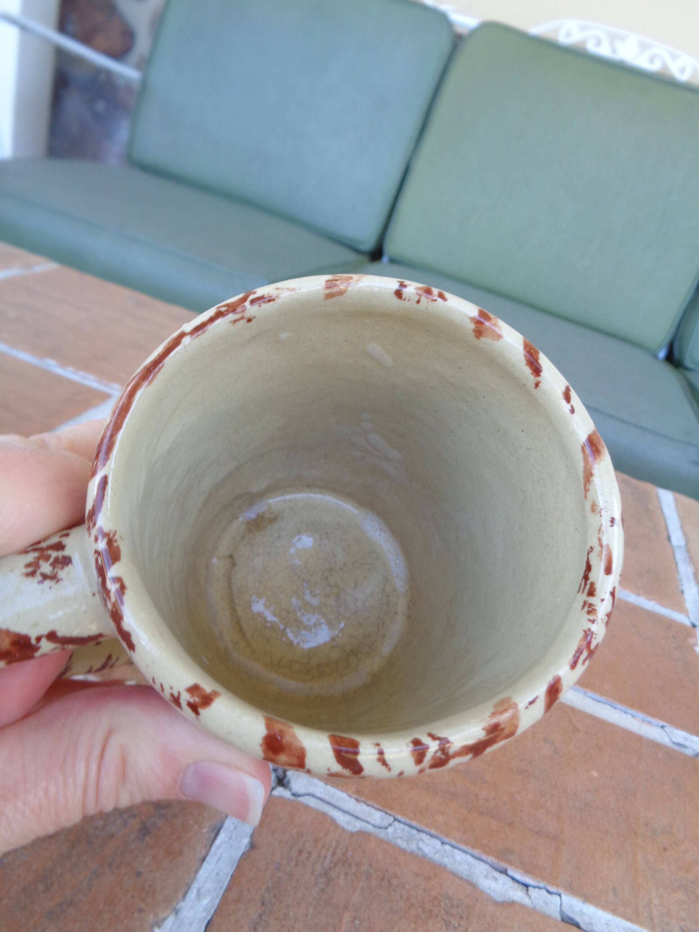Antique sponge ware mug USA stoneware primitive pottery red | Etsy
