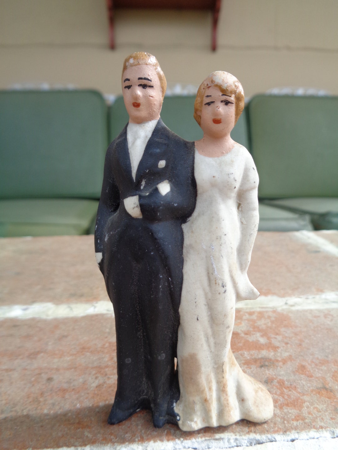 Vintage Cake Topper Wedding Chalk Ware 1950's Novelty Bridal Decorative ...