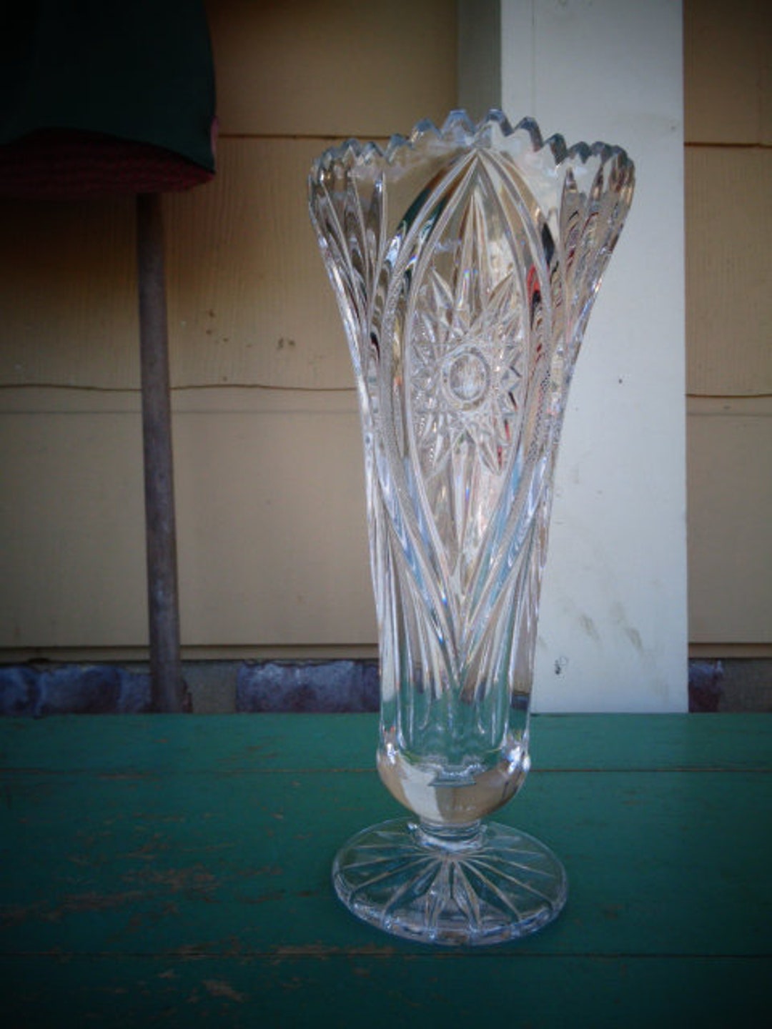 Antique EAPG Glass Vase Flower Bull's Eye & Fan Cut 10 Decorative ...