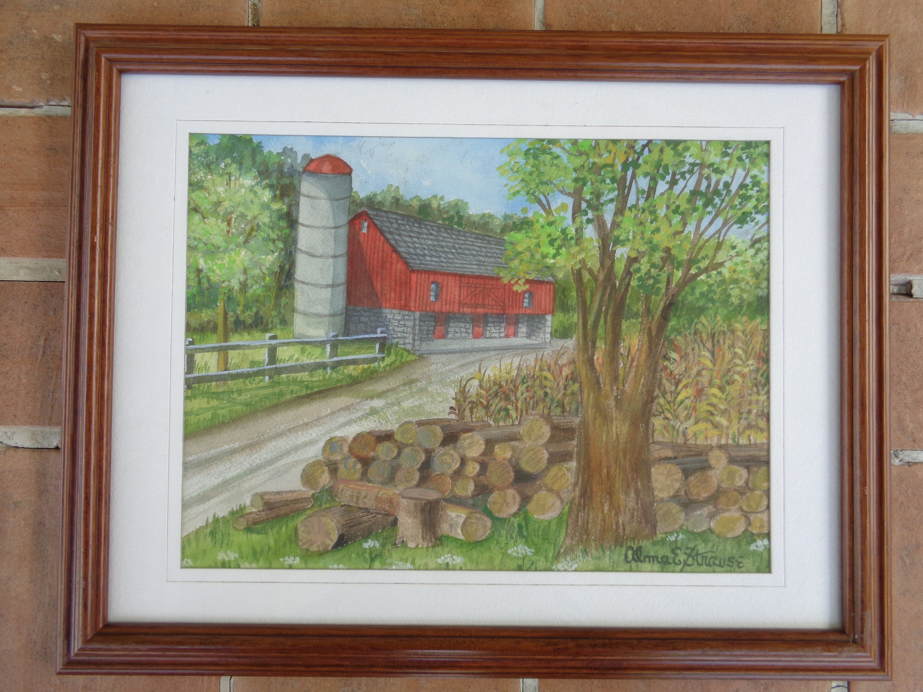 Vintage Painting Art Watercolor Pennsylvania Bank Barn Alma Strause ...