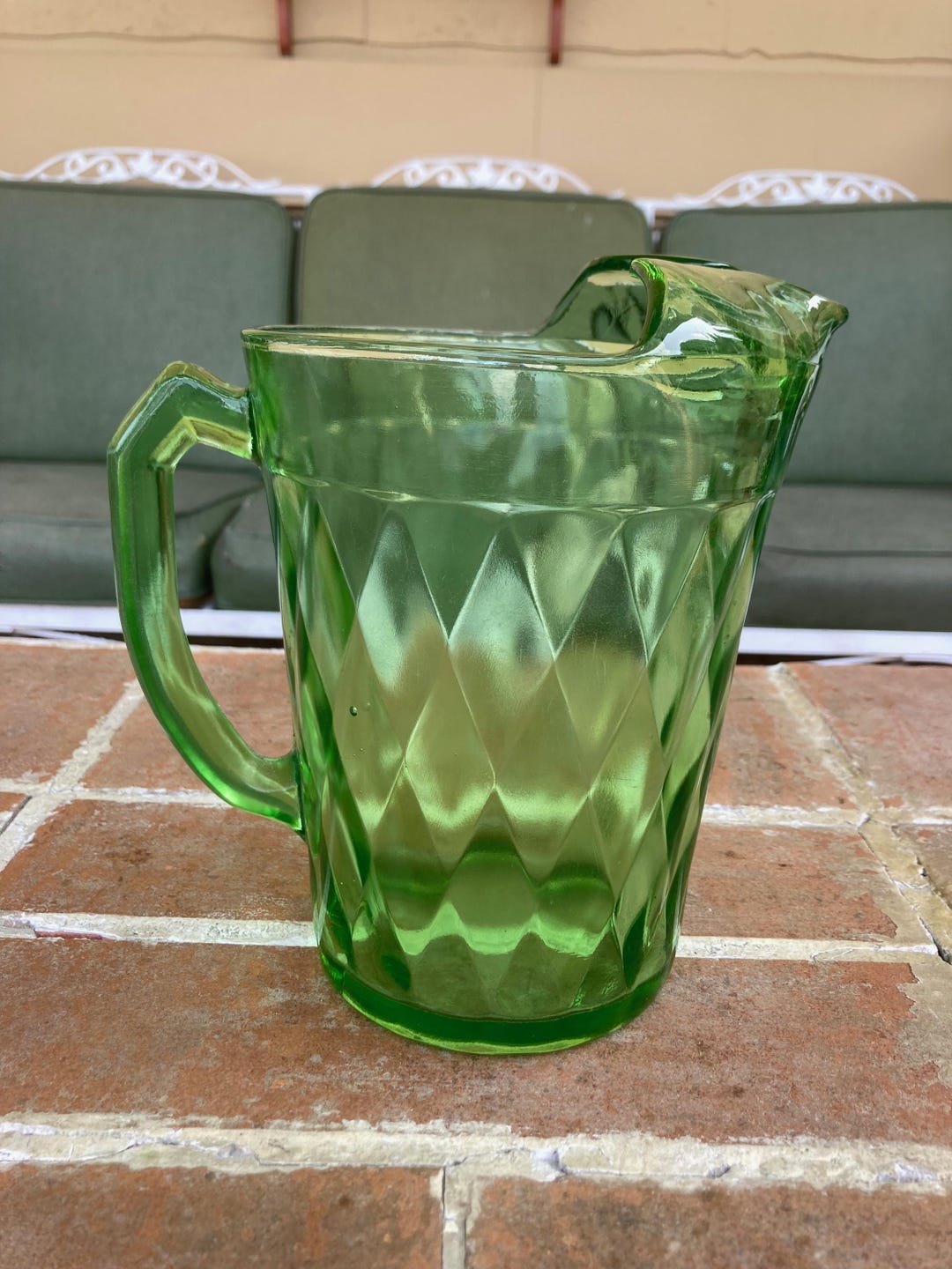 Vintage Hazel Atlas Diamond Optic Uranium Depression Glass Green Water ...