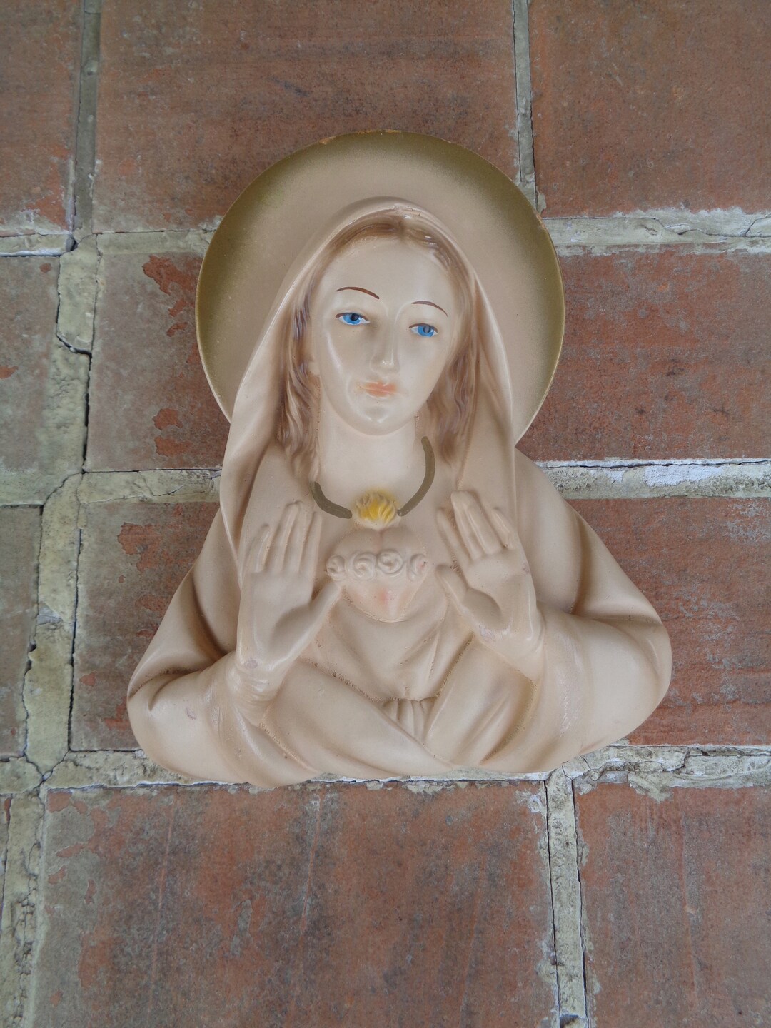 Vintage Chalk Ware Wall Hanging Religious Mother Virgin Mary Holy ...