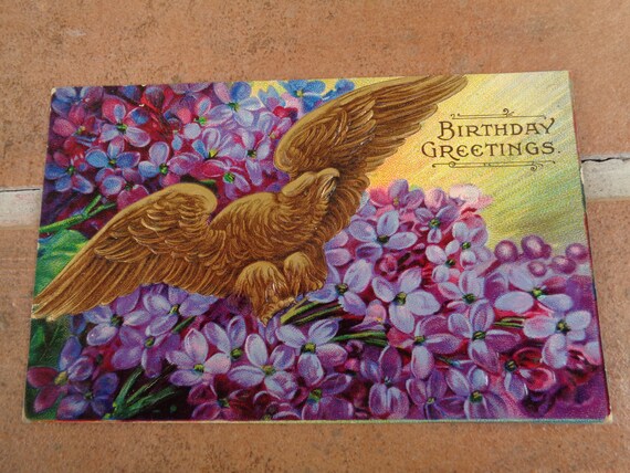 Antique Postcard Birthday Greetings Violets EAGLE Germany 1909 - Etsy