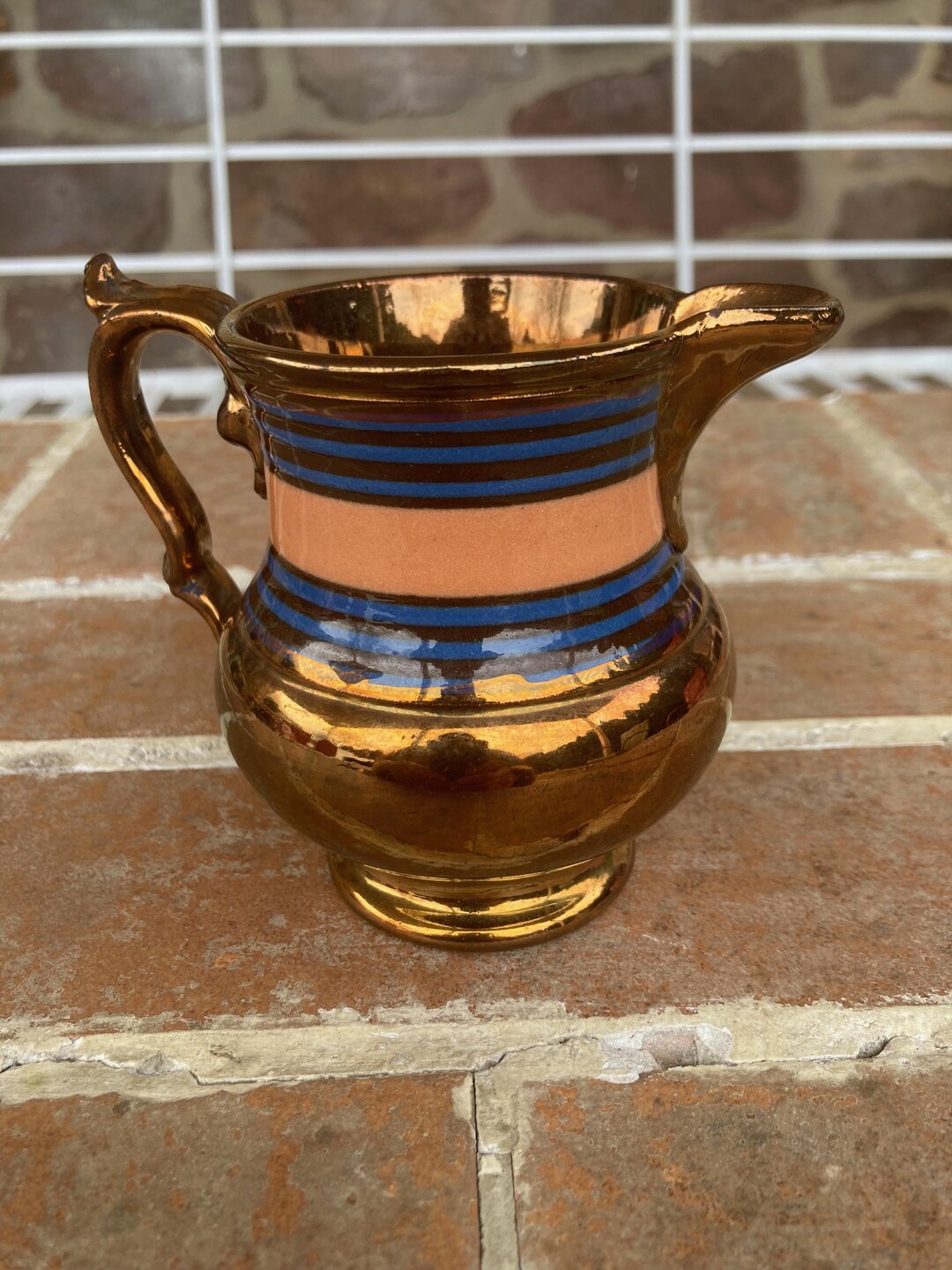 Antique Copper Luster Creamer Pitcher Pottery 1800's Banded Decorative ...