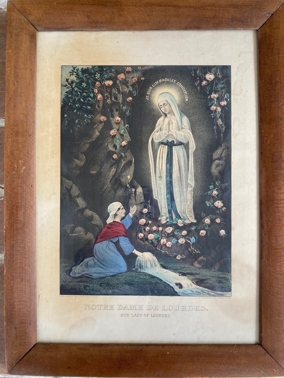 Antique Currier & Ives Print Lithograph 1800's Notre Dame De Lourdes ...