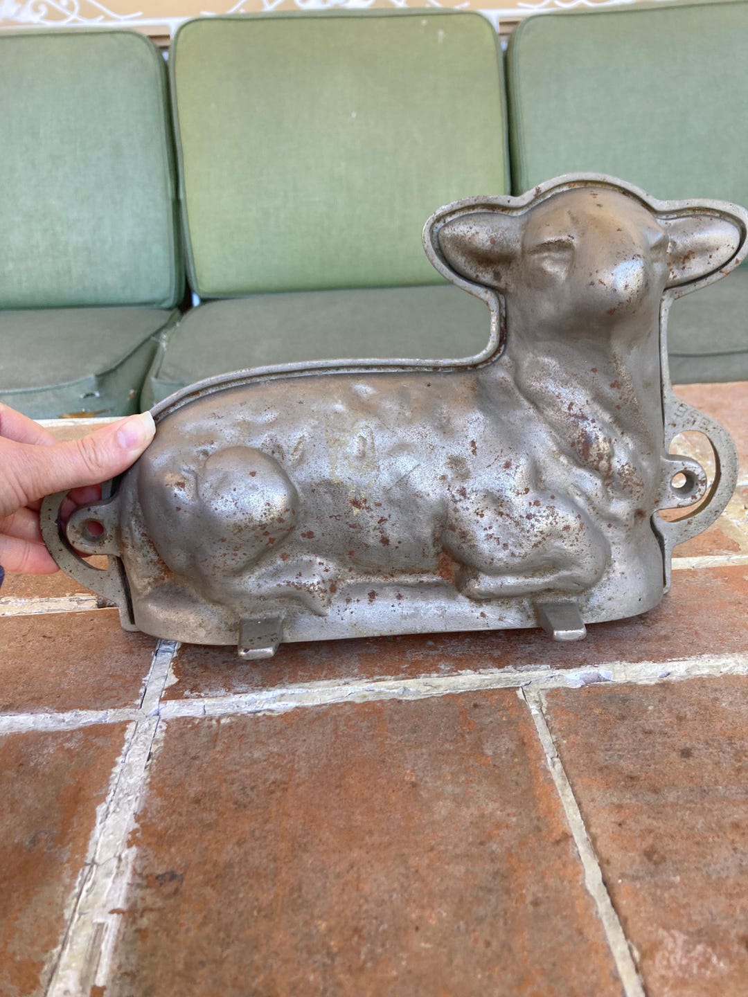 Vintage Cast Iron Aluminum Lamb Cake Mold Primitive Farm House Silver ...