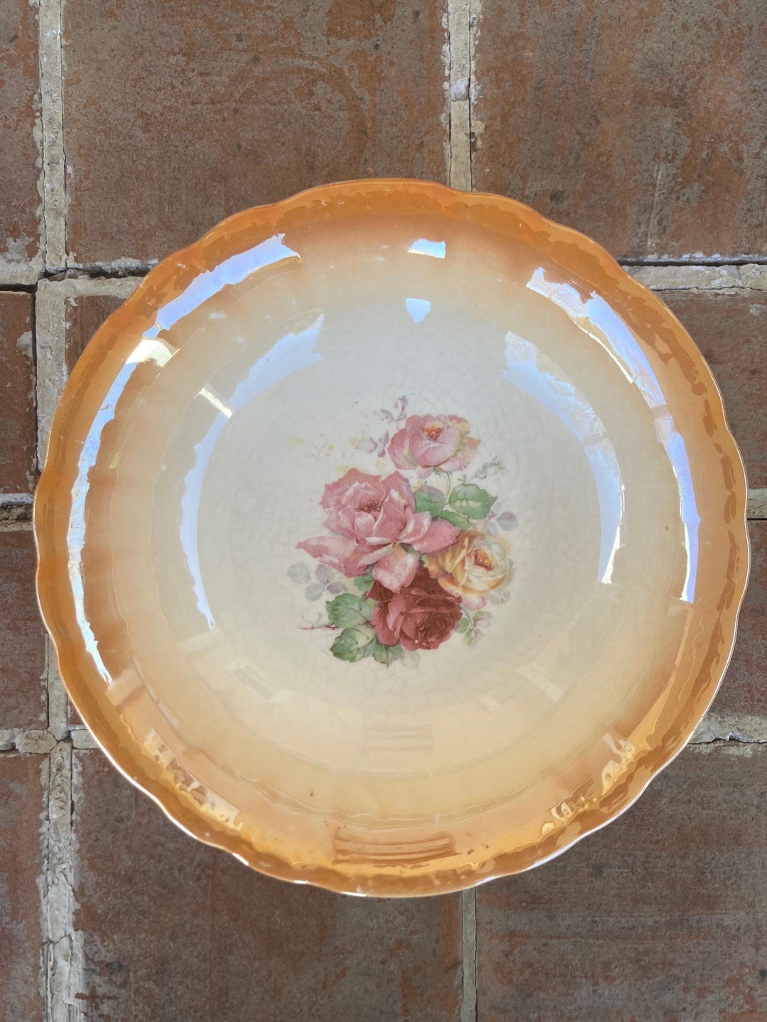 Antique Bowl Flowers Floral Homer Laughlin Roses 1900's Luster 9 ...