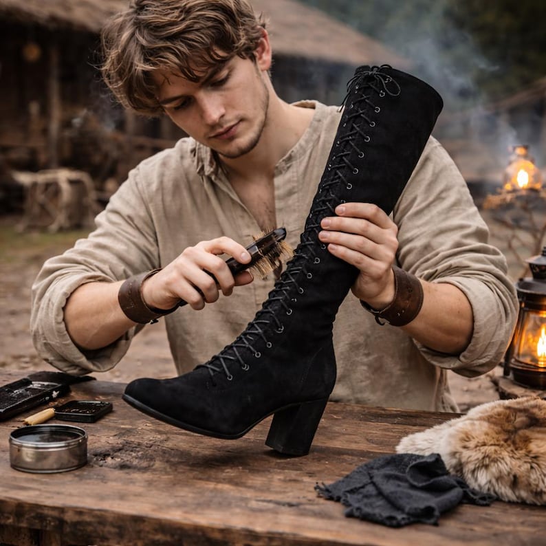 Women’s Medieval Thigh High Boots – Suede Lace up Viking Boots ...