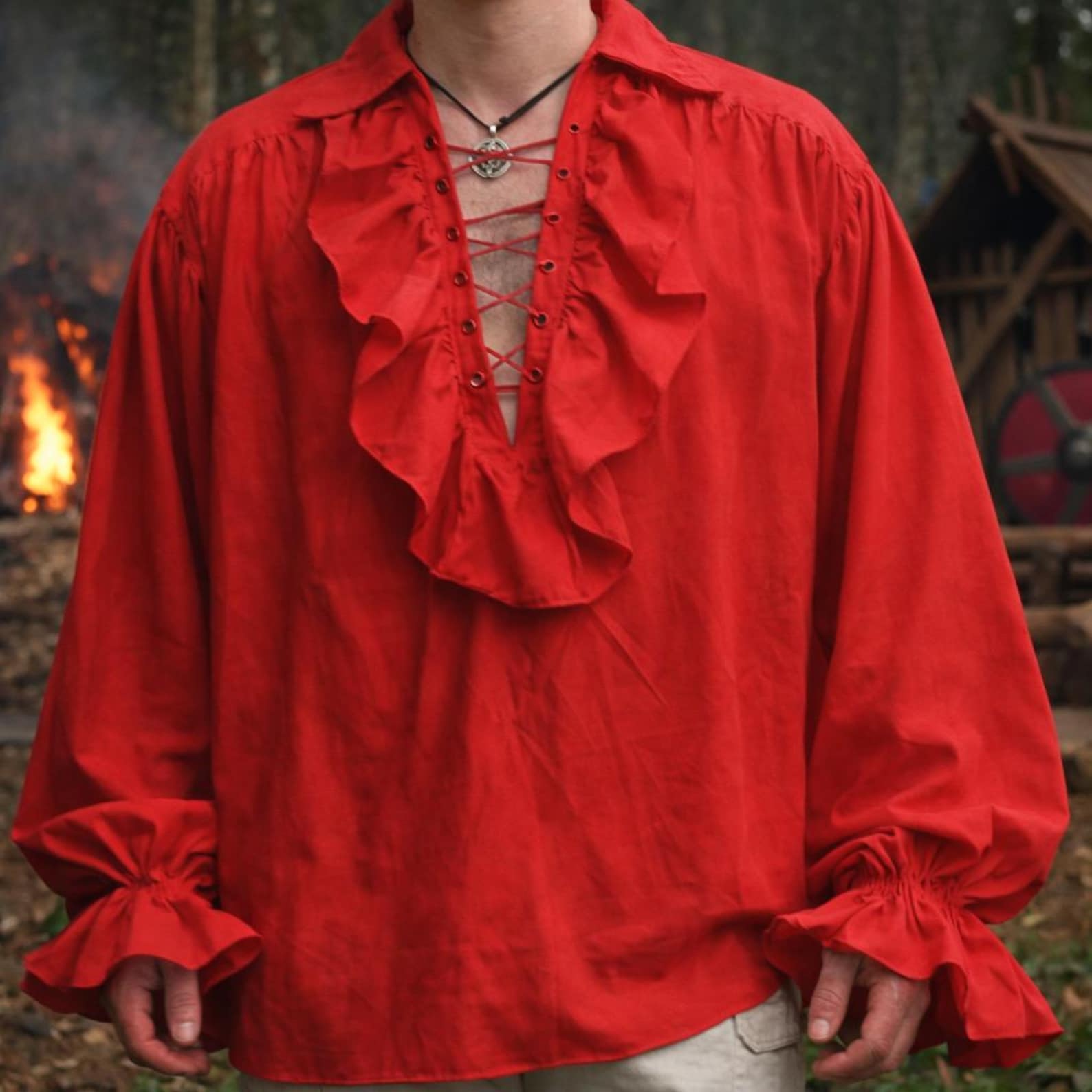 Medieval Renaissance Ruffle Shirt – Viking Pirate Costume Top for LARP ...