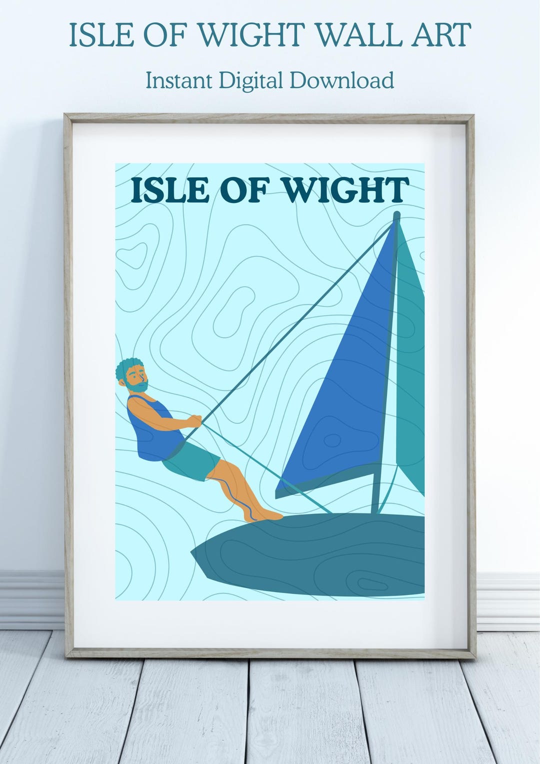 ISLE OF WIGHT Wall Art Digital Download - Blue Coastal Sailing Print ...