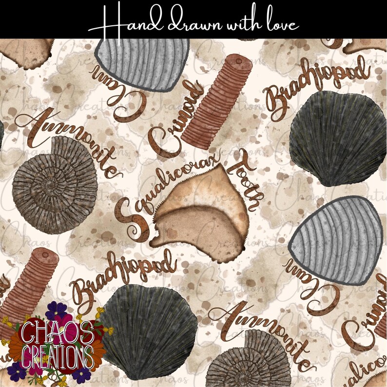 Hand Drawn Watercolor Fossils Seamless File PNG Ammonite, Crinoid - Etsy